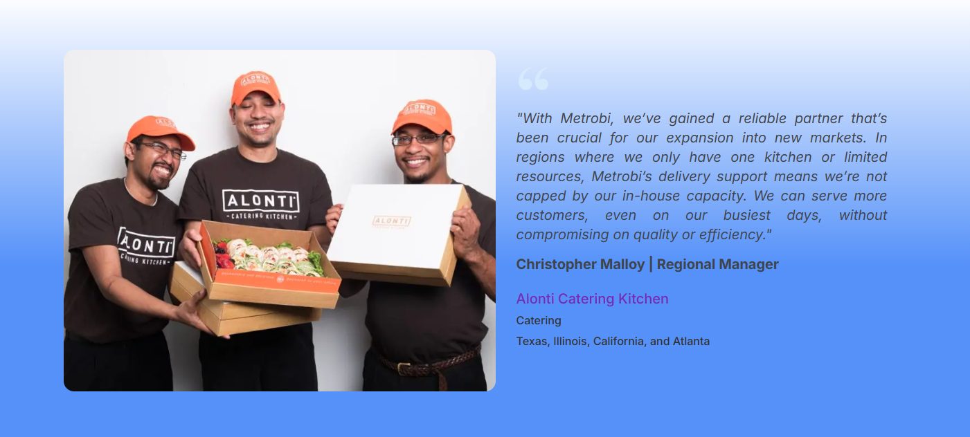 Alonti Catering Kitchen delivers with Metrobi